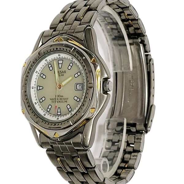 Pulsar Mens Watch Vintage (SEIKO) Solar V145-0E38 Titanium 40mm Fits To ...