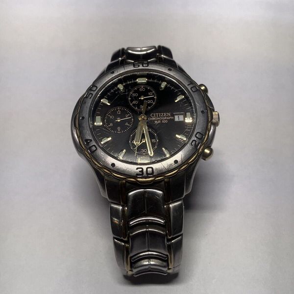 Citizen Mens 0510-S003474 Chronograph 2 Tone Band Black Dial Date, New ...