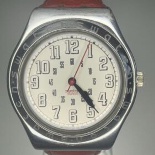 Swiss Swatch Irony Red Leather Strap Wristwatch Unisex AG 1993 ...