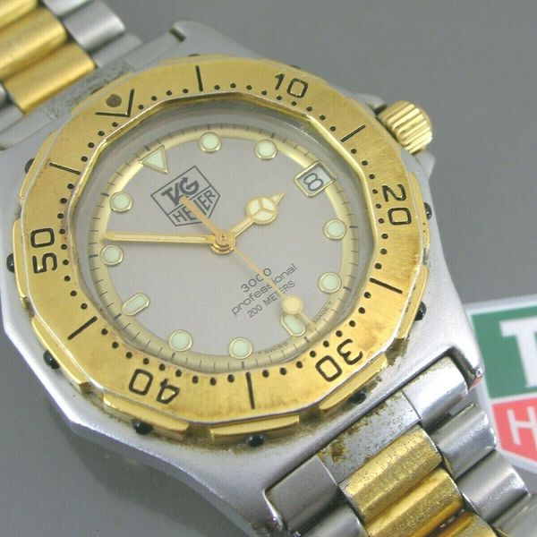 TAG HEUER 3000 professional 200m,middle case diver, 18k GOLD plated ...