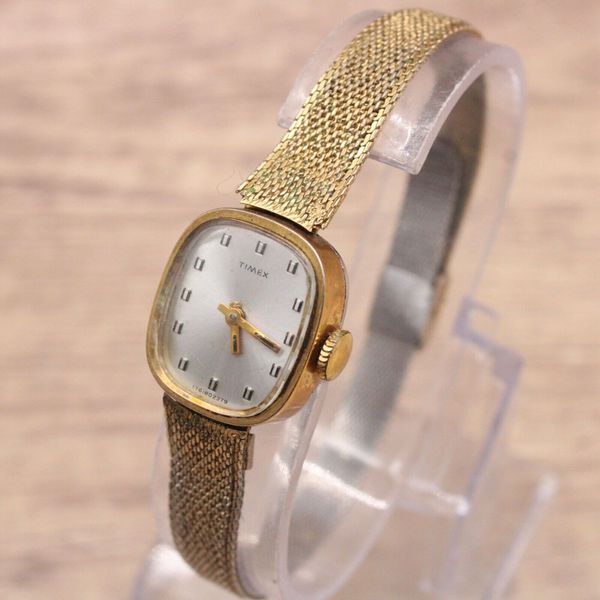 Vintage Timex Watch Women Gold Tone Stainless Steel Self Wind Rectangle ...