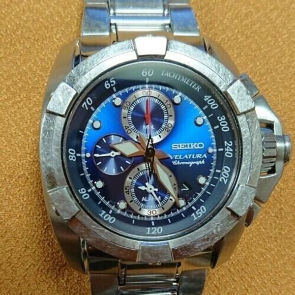 Seiko Velatura 7T62-0HD0 Quartz Blue Dial Date Chronograph Alarm Mens ...