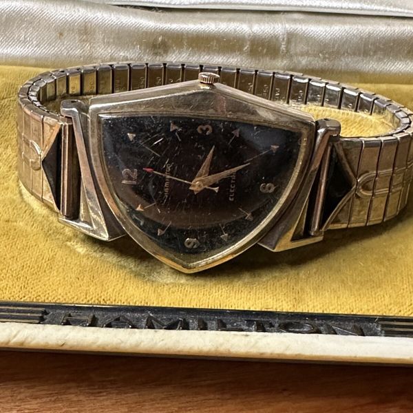Vintage Hamilton Pacer Black Dial Electric Watch 10K Gold Filled w ...