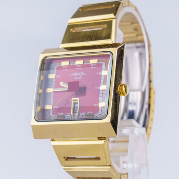 Seiko Men's Watch Alba AKA V733-5A40 Day Date Red Dial Vintage 1990's ...