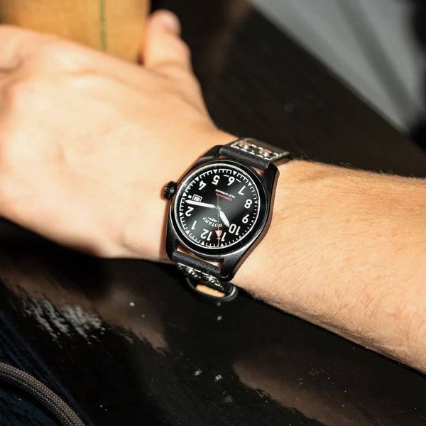 Rotary GS05474/19 Men's Steel Commando Pilot Automatic Watch On Leather ...