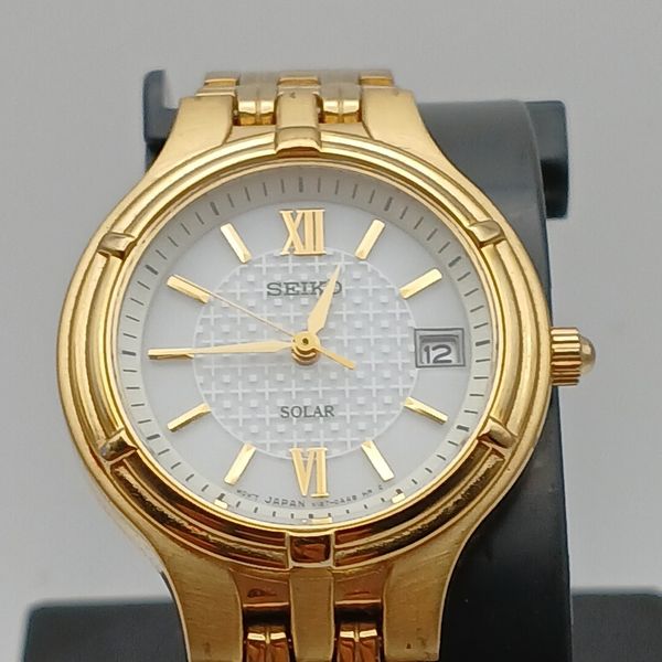 Seiko Solar Quartz Ladies Women Silver Dial Two-tone Stainless Steel ...