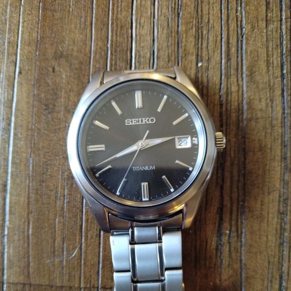 Seiko SUR375 Titanium Black Dial Sapphire 100M Date Quartz 40mm Watch ...