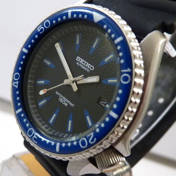 Seiko Black Wave Dial Vampire Fangs Automatic Divers Date Watch Custom ...