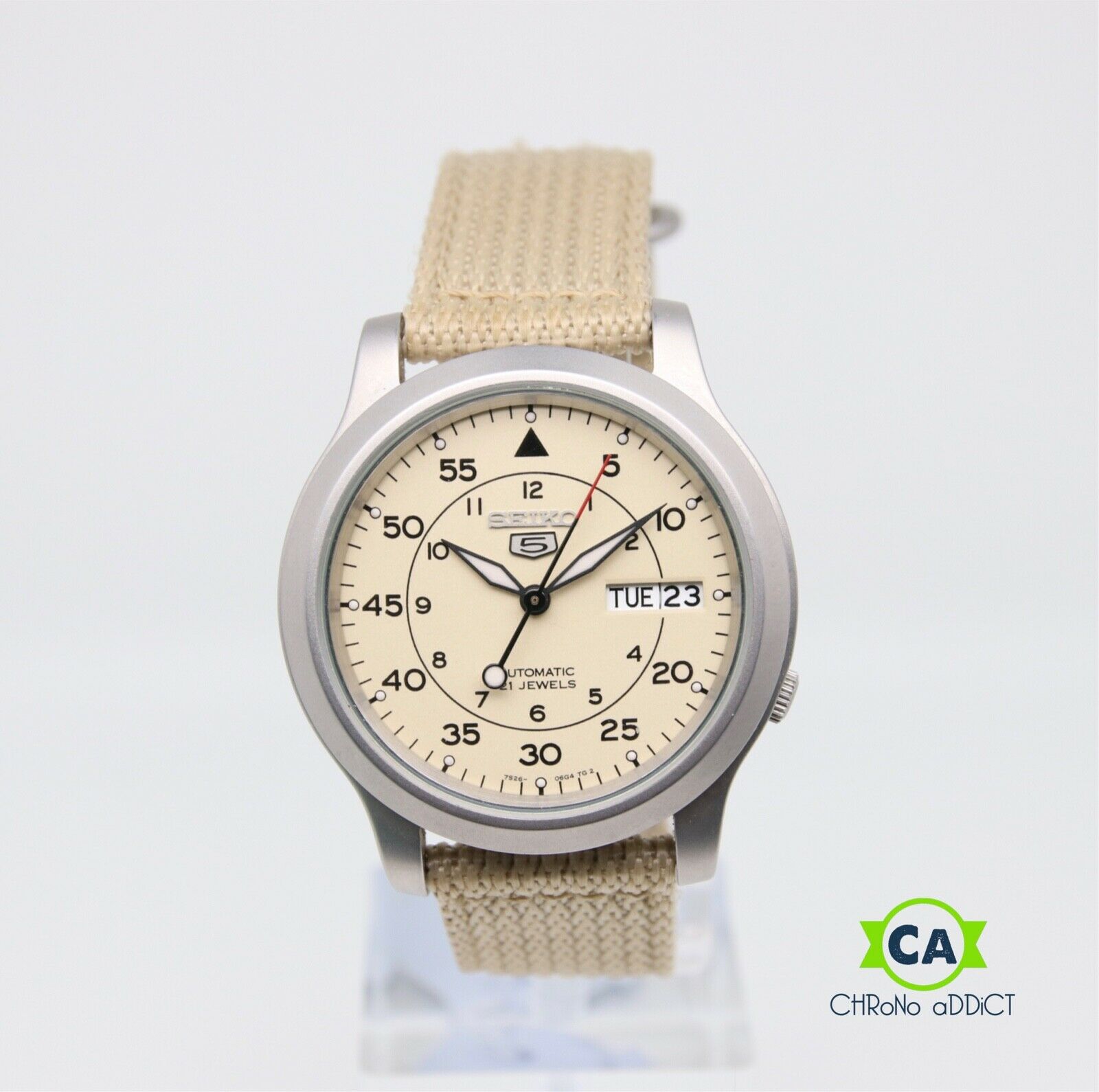 SEIKO 5 Sports SNK803 Brushed Silver Case White dial watch for Men 38mm ...