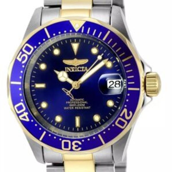 Invicta Men's 40MM Watch Pro Diver Automatic Blue Dial Two Tone REAL ...