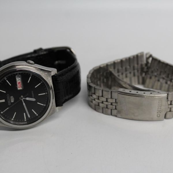 SEIKO 5 Mens 7626-3170 A4 Automatic Silver Watch With Black Leather ...