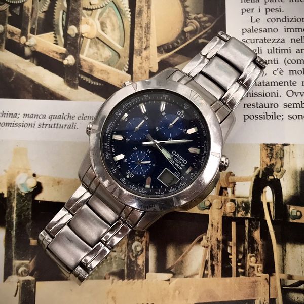 Orologio Casio Wave Ceptor Chronograph Analogico Digitale Vintage Blue ...