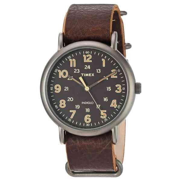 Timex Men's Weekender 40 Titanium-Tone/Dark Brown Leather Strap Indiglo ...