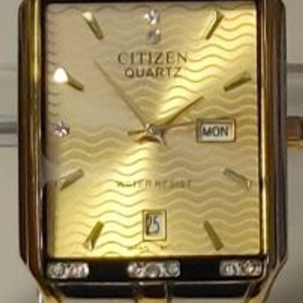 Rectangle Citizen quartz two tone Unisex with diamonds Japan made watch ...