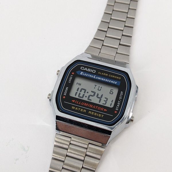 Casio Illuminator Digital Watch Men Silver Tone 3298 Backlight Alarm ...