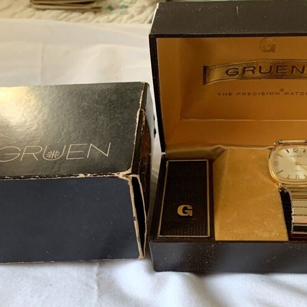 Vintage Gruen Men's Manual Wind Gold Tone Wristwatch 17 Jewels With Box ...