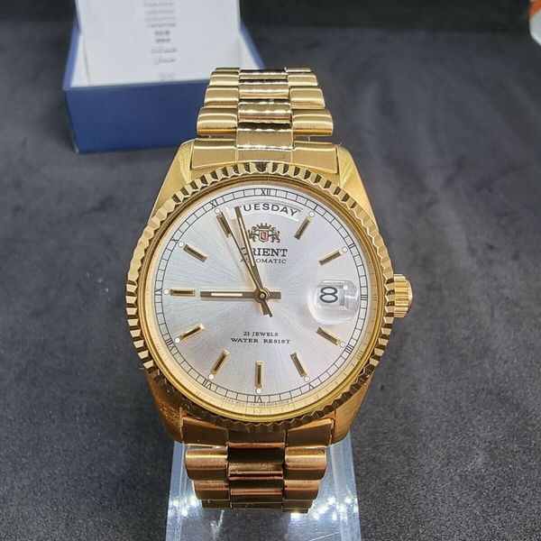 NOS Orient President Day Date FEV03002WY - 36mm Gold Silver Dial *Read ...