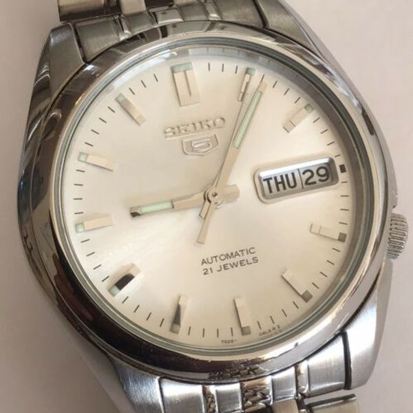SEIKO 5 7S26-01V0 SNK355 Automatic Watch w/ White "5" Pattern Dial ...