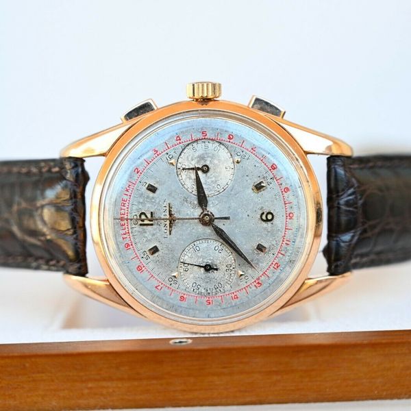 1957 Longines 6595 Cal 30CH 18K Solid Rose Gold Flyback Chronograph ...