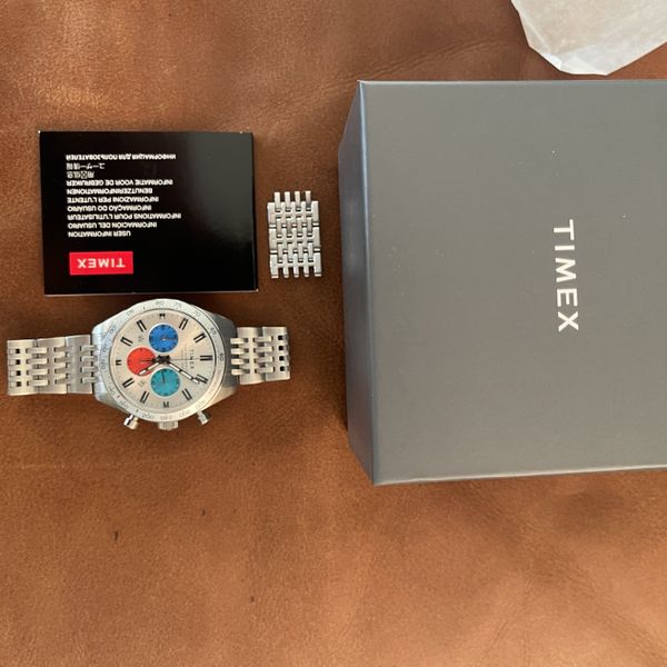 [$170 USD] Timex Waterbury silver chronograph red green blue watch | WatchCharts Marketplace