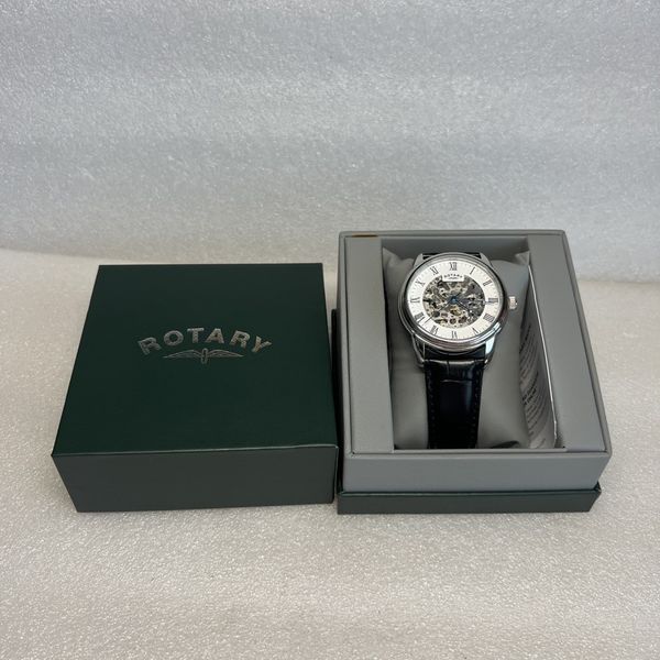 Rotary Mens Skeleton Black Leather Strap Watch. GS03095/21 ...