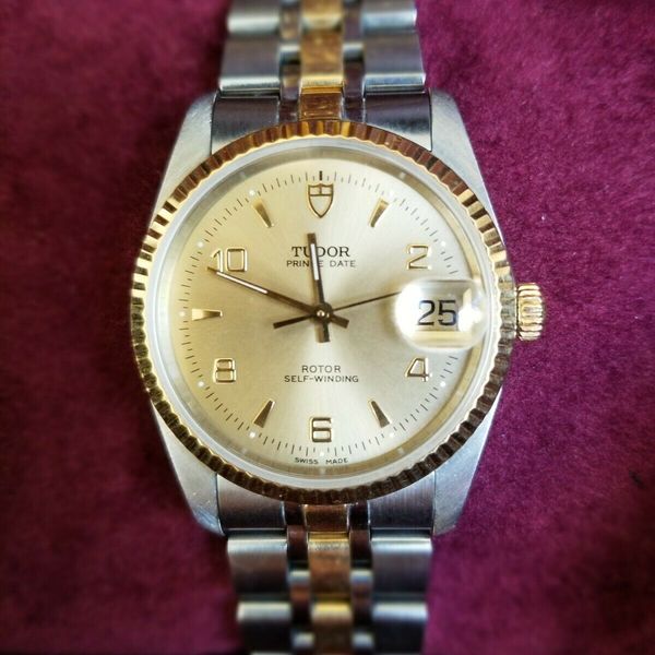 Tudor Rolex Prince Date Automatic Watch Two Tone 18k Gold Steel 74033 ...