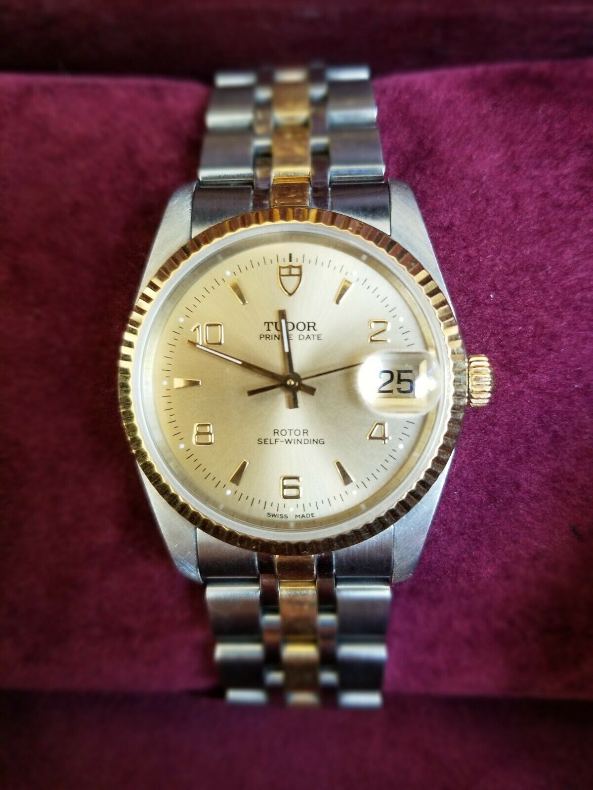 Tudor Rolex Prince Date Automatic Watch Two Tone 18k Gold Steel 74033 ...
