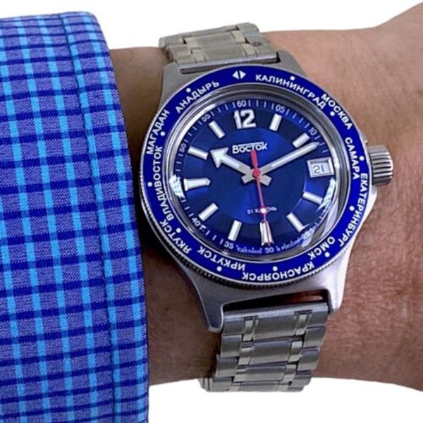 Vostok Komandirskie 740015 Russian Military Watch Automatic Blue Dial ...