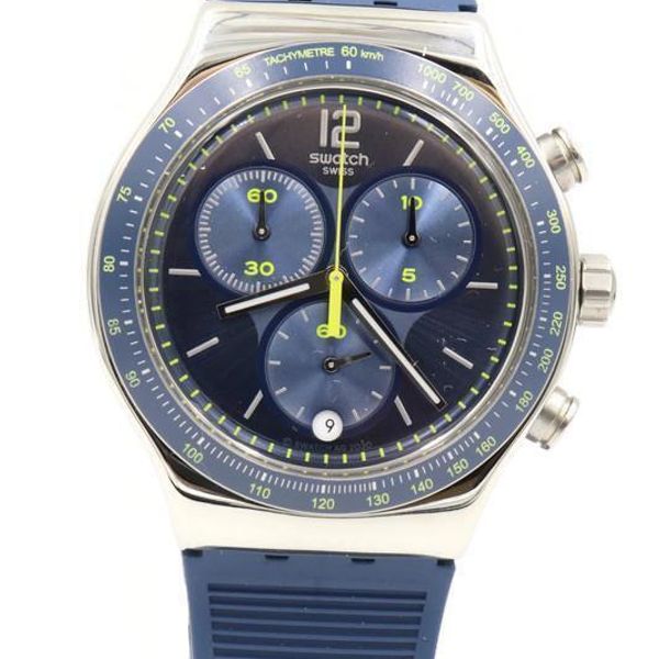 New Swiss Swatch Irony DATELINE Navy Silicone Chronograph Watch 47mm ...
