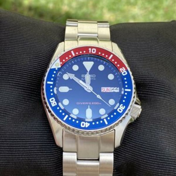 Seiko SKX013 w/ Pepsi Bezel Sapphire Crystal Mod Strapcode Super Oyster ...
