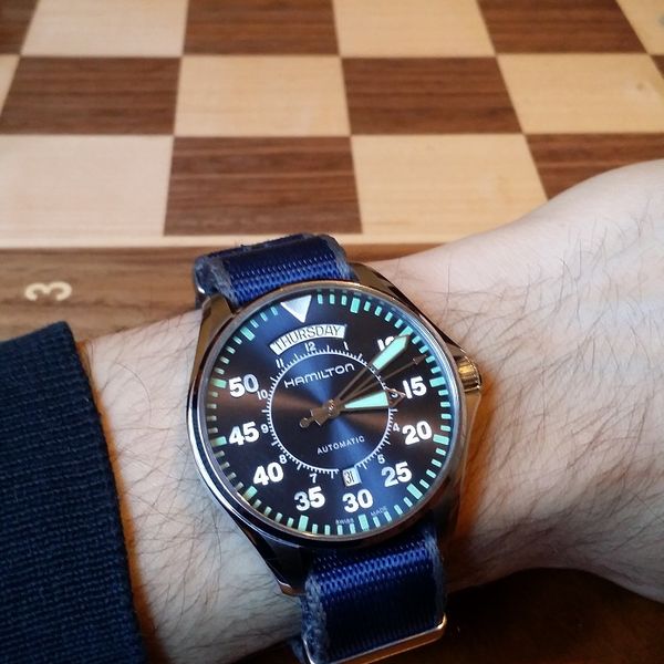 Hamilton Khaki Pilot 42mm, day/date, blue dial, bracelet + leather ...
