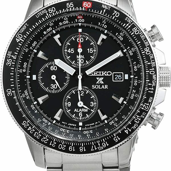 Seiko Pilot Alarm Chronograph Full Stainless Steel 42 mm Watch ...