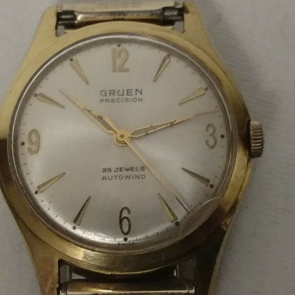 Vintage Mens Gruen Precision Swiss Autowind 25 jewels Watch 34.5mm runs ...