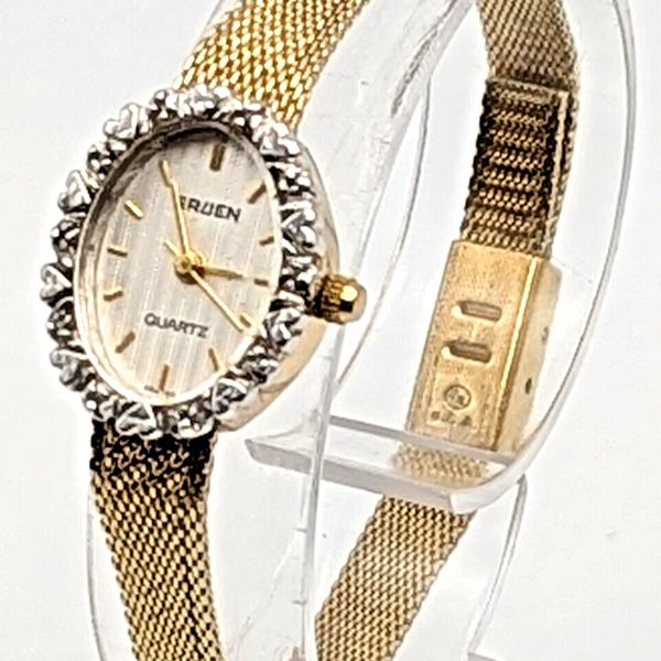 Art Deco Lovely Ladies Gruen Watch Gold Tone Diamond Heart Bezel New ...