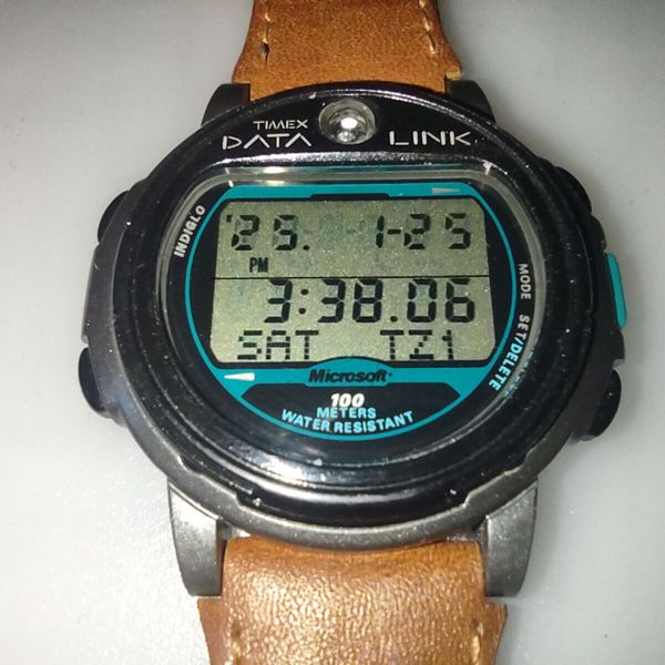 Vintage 1996 TIMEX Data Link Microsoft Menâ s 44mm Digital Watch Silver ...