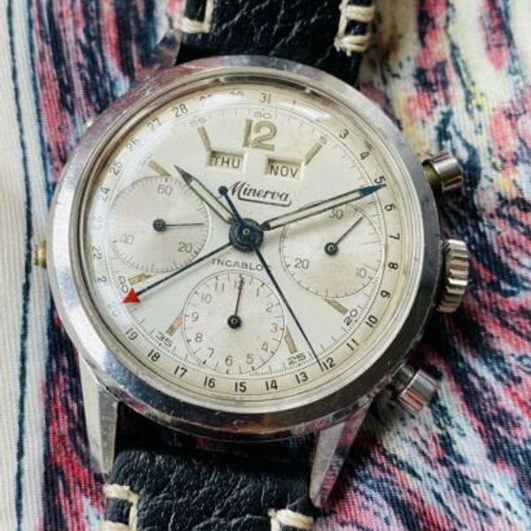 Vintage Minerva Triple calendar chronograph wristwatch-ref:VF 712 ...
