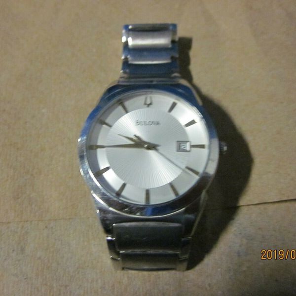 Mens BULOVA C860693 Stainless Steel Silver Date Dial Quartz Wrist Watch ...