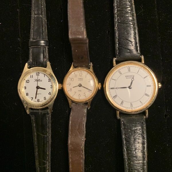 Job lot 3 vintage ladies watches: Timex, Seiko & Reflex gold round ...