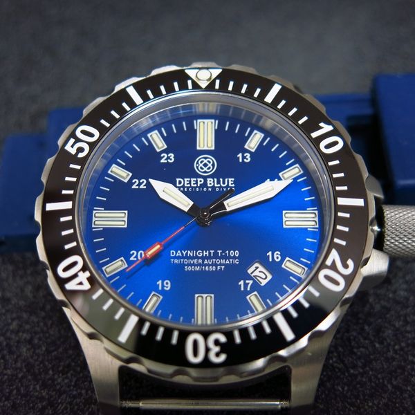For sale Deep Blue Tritium Diver T100 45mm with blue sunburst dial ...