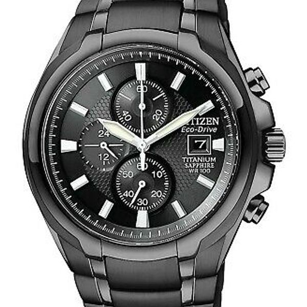 Citizen Eco-Drive Chronograph Black Dial Titanium Men's Watch CA0265 ...