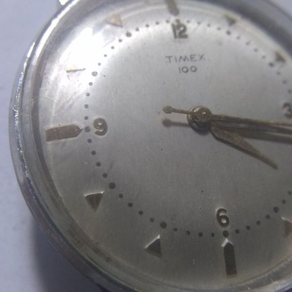 1950's Timex 100 Wind Up Watch Men Silver Dial Aluminum Flex Band ...