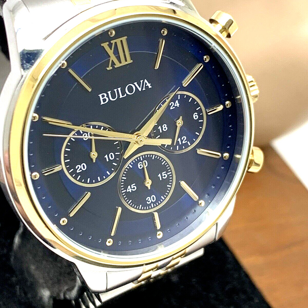 Bulova Men's Watch 98A274 Quartz Chronograph Blue Dial Two Tone ...
