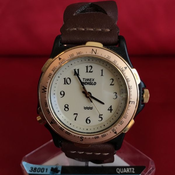 Vintage Timex Indiglo ~ Men's Hiking Watch Compass Gold Tone w ...