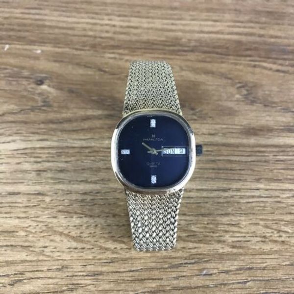 VINTAGE Hamilton Quartz SWISS Rare Gold Diamond Watch Mens Used Classic ...