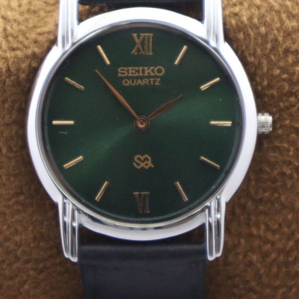 Beautiful SEIKO SUPER SLIM Quartz Men Wrist Watch Green DIAL JAPAN MADE ...