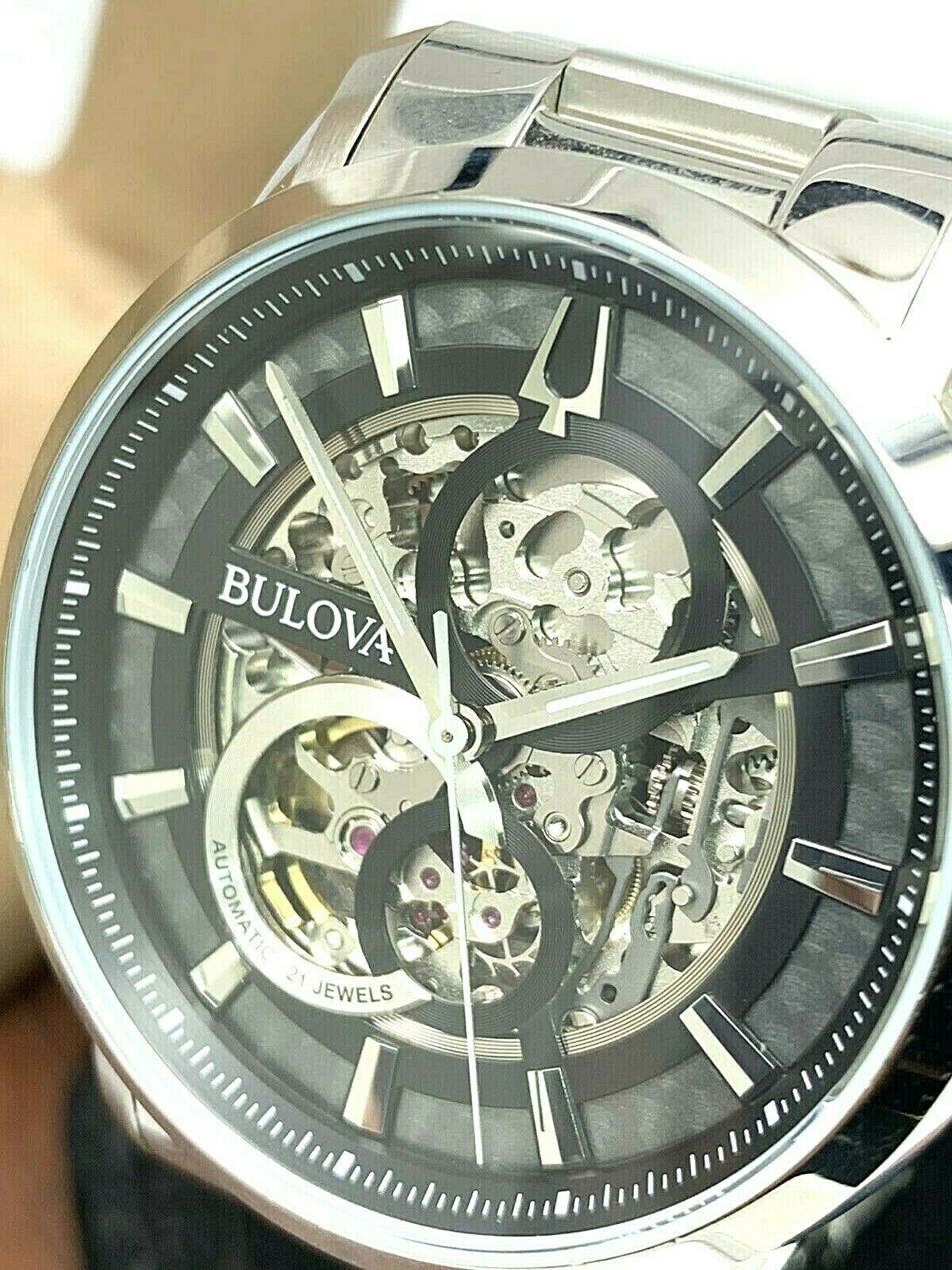 Bulova Men's Watch 96A208 Automatic Skeletonized Black Dial Stainless ...