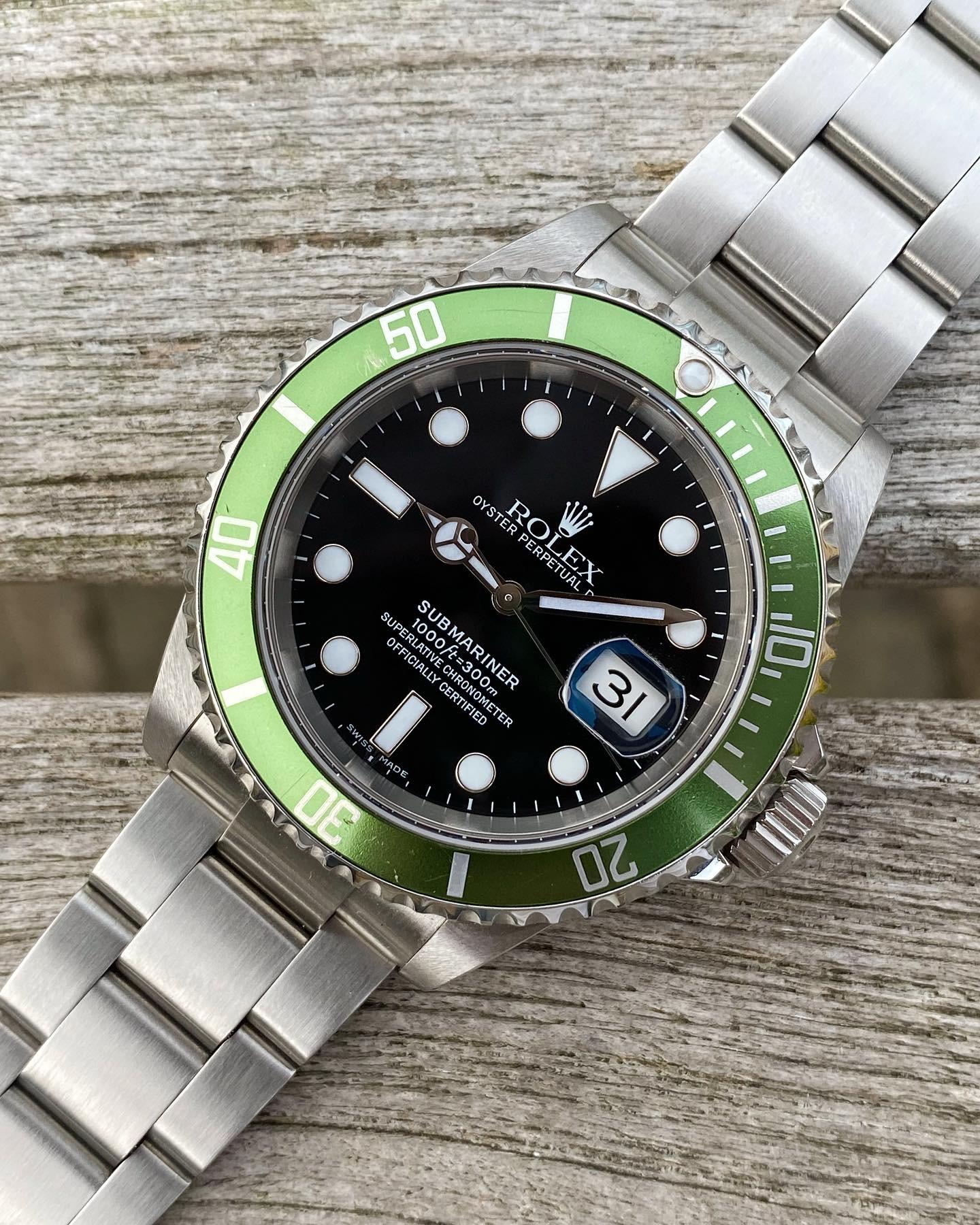 2005 Rolex 16610LV F Serial Submariner Date Kermit Lime Green Bezel ...
