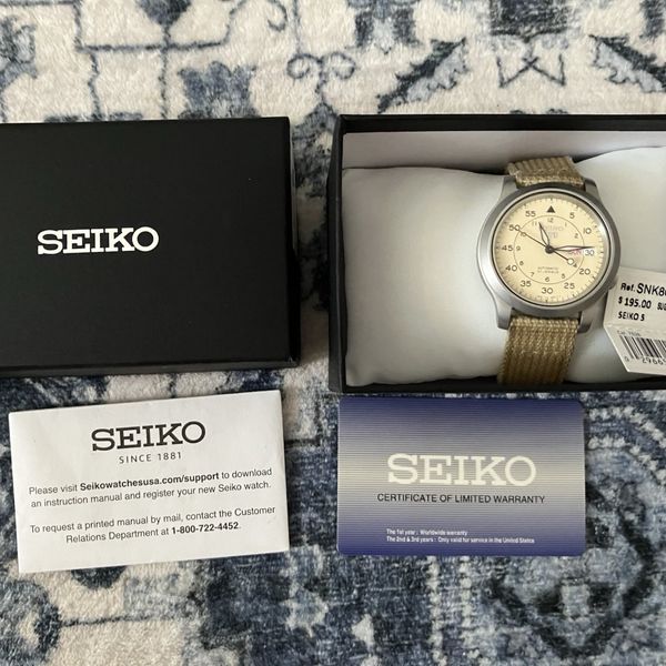Seiko Menâ s Automatic Watch SNK803 Seiko 5 With Beige Strap Field ...