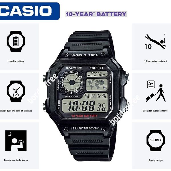 Casio World Time Watch 100 Meter Water Res. Chronograph 5 Alarms 10 ...