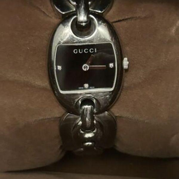 GUCCI Marina Chain Black Dial Women's Watch Diamond Markers With Box ...